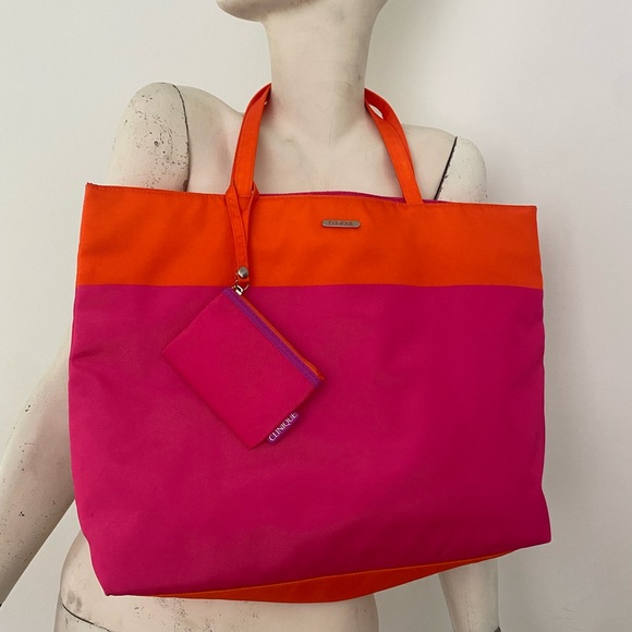 Clinique | Bags | Clinique Tote Bag Hot Pink Orange Gift Set With Mini ...